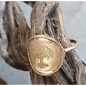 HUKQBUNX 18K gold tree of life creative fashion women personality fresh tree shape men and women universal ring size 6-10 (Size 7)