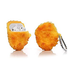 LEWOTE Airpods Silicone Case Funny Cute Cover Compatible for Apple Airpods 1&2[Simulation Food Series][Best Gift for Girls or Couples] (Fried Chicken Nuggets)