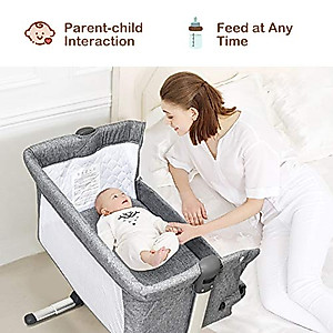 BABY JOY Baby Bedside Crib, Portable Travel Sleeper Bed Side Bassinet w/Carrying Bag, Newborn Bassinet to Infant, Kids Crib with Detachable Mattress, Height & Angle Adjustable, Breathable Mesh, Grey
