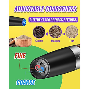 Gravity Electric Salt Ginder Pepper Grinder, Automatic Pepper and Salt Mill Grinder Battery-Operated with Adjustable Coarseness, LED Light, One Hand Operated