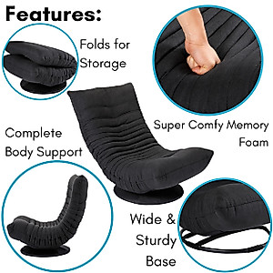 BIRDROCK HOME Swivel Floor Chair for Adults & Kids - 360-Degree Rotating Lounge Chair - 8" Thick Cushion Banana Chair Foldable & Comfy Back Support Seat for Gaming Reading Watching Relaxing - Charcoal