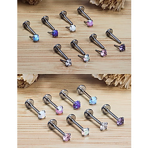 Kridzisw 18G Threadless Push in Nose Ring Stud Piercing Jewelry Women Stainless Surgical Steel Nose Lip Labret Monroe Medusa Ring Stud Cartilage Helix Tragus Conch Earring Piercing Jewelry Men Silver