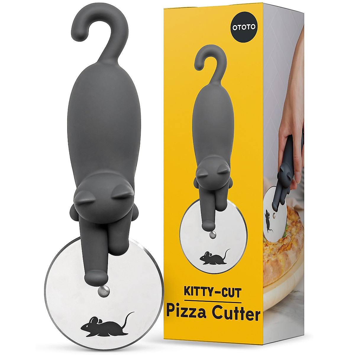 NEW!! Kitty Cut Pizza Cutter Wheel by OTOTO - Pizza Wheel, Pizza Slicer, Pizza Cutters Stainless Steel, Funny Kitchen Gadgets and Kitchen Gifts, Cute Kitchen Accessories, Cat Gift for Women Cat Lovers