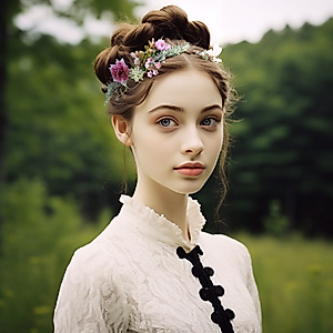 Vivivalue Vine Flower Crown Boho Flower Headband Hair Wreath Floral Headpiece Halo with Ribbon Wedding Party Photos Festival