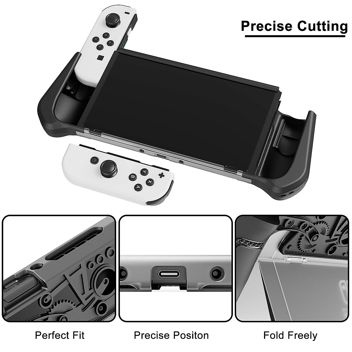 Nintendo Switch OLED Case (Ergonomic/Full Protection/Shock-Absorption/Anti-Scratch) Gift Glass Screen Protector & Thumb Caps, Nintendo Switch OLED Case Black