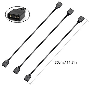 Jstincal (3-Pack) ARGB Extension Cable, 5V 3-Pin Addressable RGB Extension Cable, 1-to-1 Female to Female ARGB Cable for Extend Computer PC ARGB Fans/ARGB LED Lights, 30cm / 11.8in