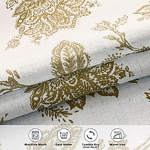 DriftAway Freda Floral Linen Blend Blackout Thermal Insulated Energy Saving Window Linen Curtain Valance Rod Pocket 2 Layers 2 Pack Each 52 Inch by 18 Inch Plus 2 Inch Header Sand