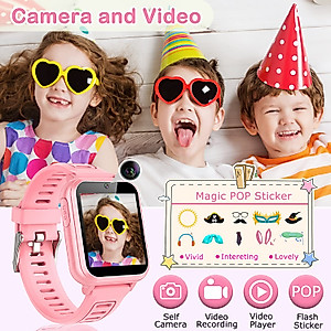 Cosjoype Kids Game Smart Watch Gift for Girls Age 6-12, 24 Puzzle Games HD Touch Screen Kids Watches with Video Camera Music Player Pedometer Flashlight 12/24hr Toys for 7 8 9 10 11 12 Year Old Girls
