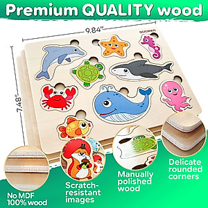 QUOKKA Wooden Puzzles for Toddlers Ages 1-3-5 – Animal Peg Puzzles for Kids 2-4 Years Old – Set of 3 Wood Learning Travel Toys for Children – Gift Educational Game for Boys and Girls