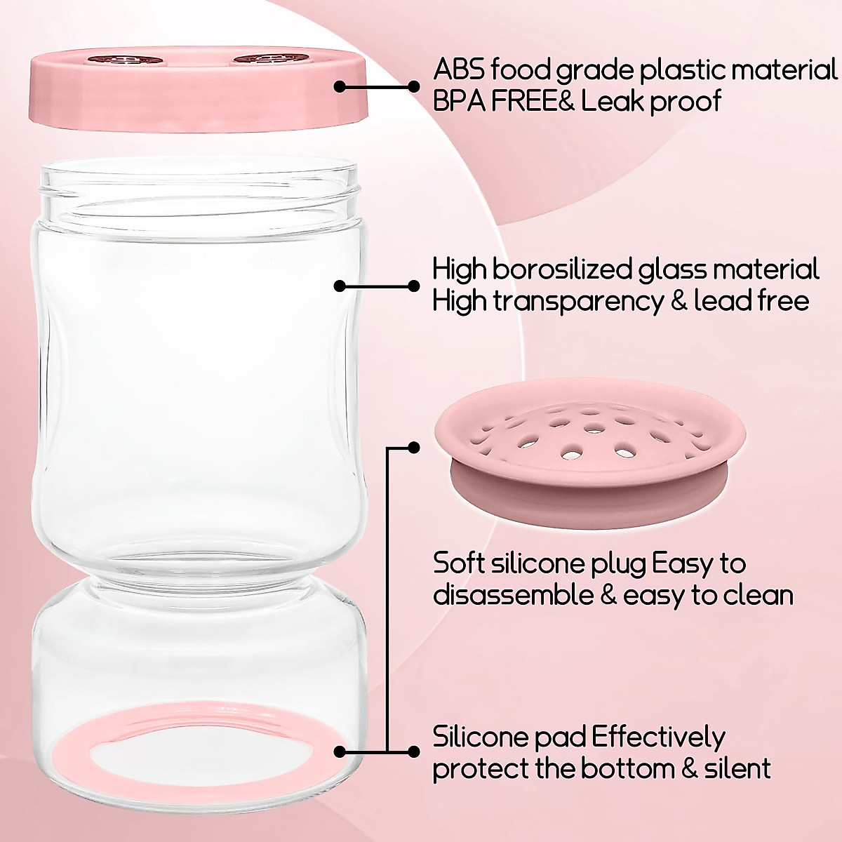 AiHeart Pickle Jar with Strainer Flip,51oz Pickle Jar,Pickle Container with Strainer,Airtight Hourglass Pickle Jar,For Dill Sliced Pickles Jalapeno,Olive(Pink)