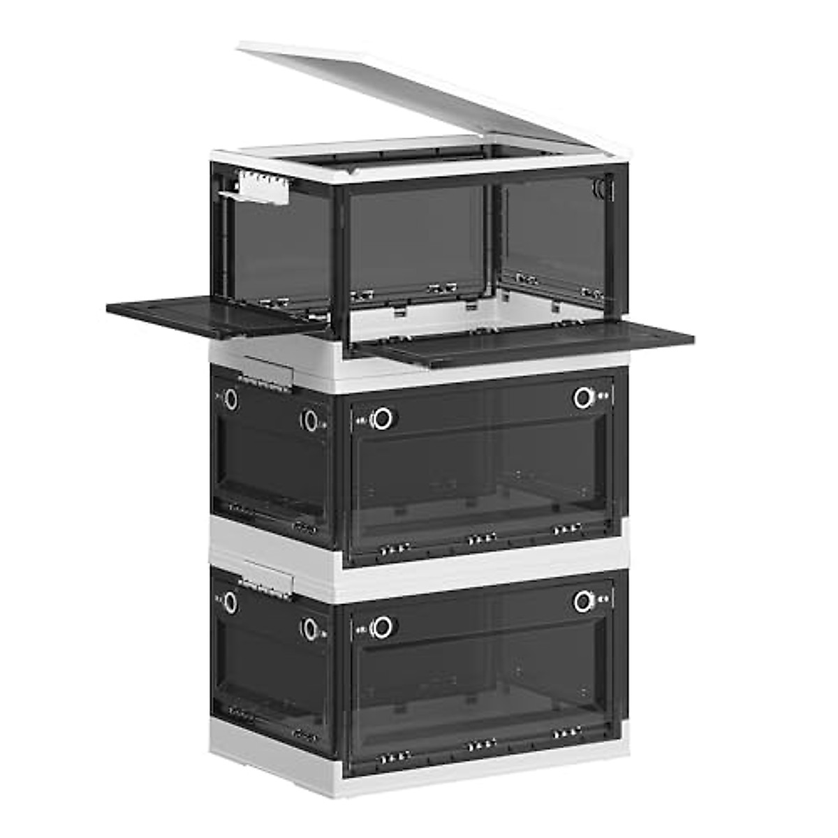 SONGMICS Plastic Storage Bins with Lids, 11.6 Gal. (46.4 Qt.) Stackable Closet Organizer, 5 Doors, Pack of 3, Storage Cabinet, Office Organization, Foldable, Cloud White and Slate Gray URPB044W03