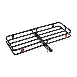 VEVOR 53 x 19 5 in Hitch Cargo Carrier, 500lb Capacity Trailer Mount Basket, Steel Luggage Carrier Rack Fits 2'' Receiver for SUV Truck Pickup with Net, Stabilizer, Straps, Black
