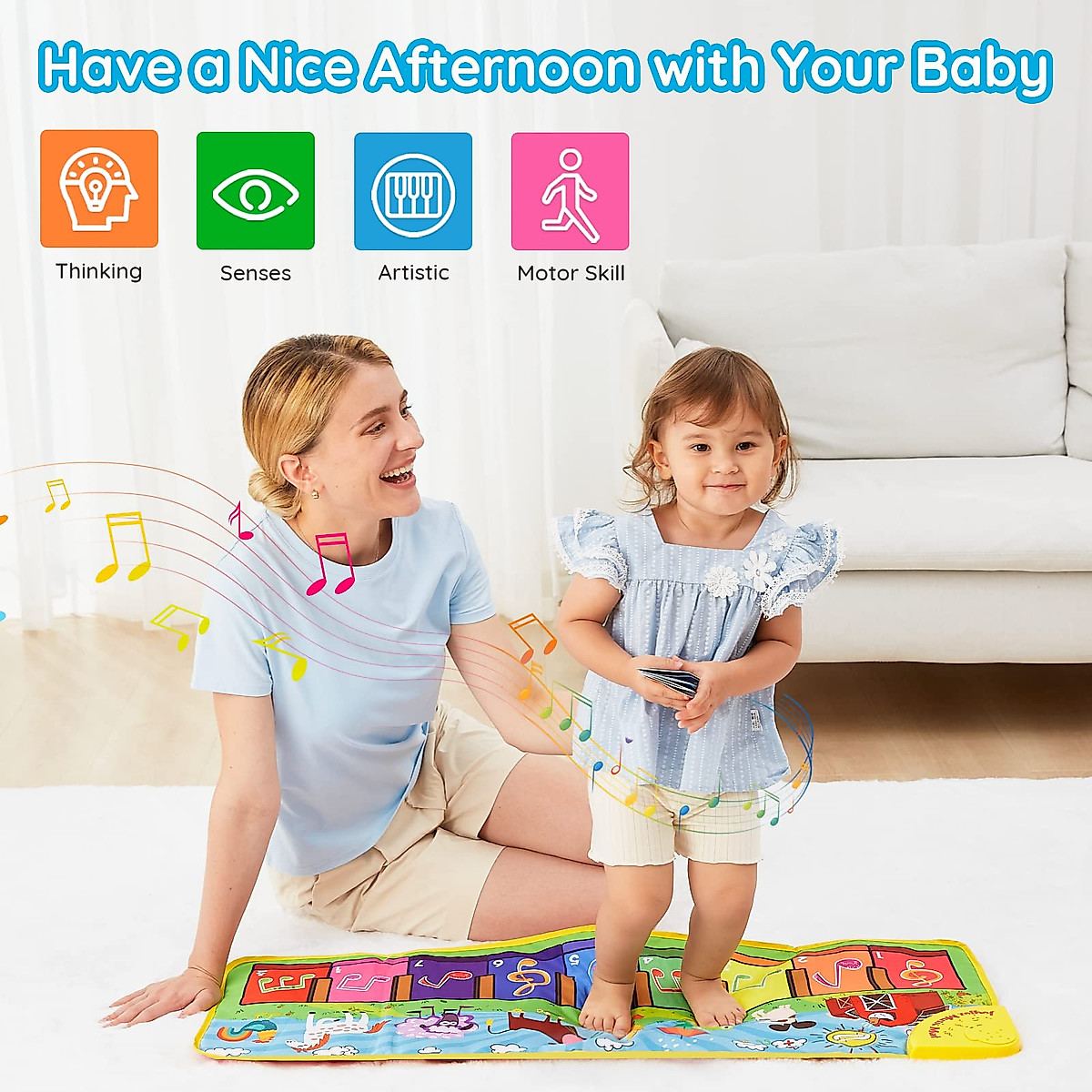Baby Musical Mats with 25 Music Sounds, Musical Toys Child Floor Piano Keyboard Mat Carpet Animal Blanket Touch Playmat Early Education Toys for Baby Girls Boys Toddlers (1 to 5 Years Old)