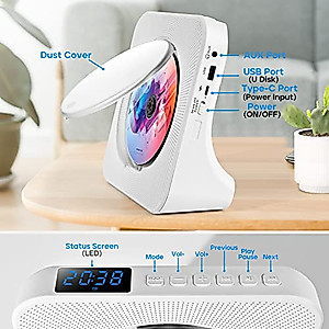 Desktop CD Player with Speakers, ROADOM CD Players for Home, Bluetooth CD Player with Hi-Fi Stereo Sound,Remote Control,Supports CD/Bluetooth/FM Radio/U Disk/AUX/Timer/Repeat