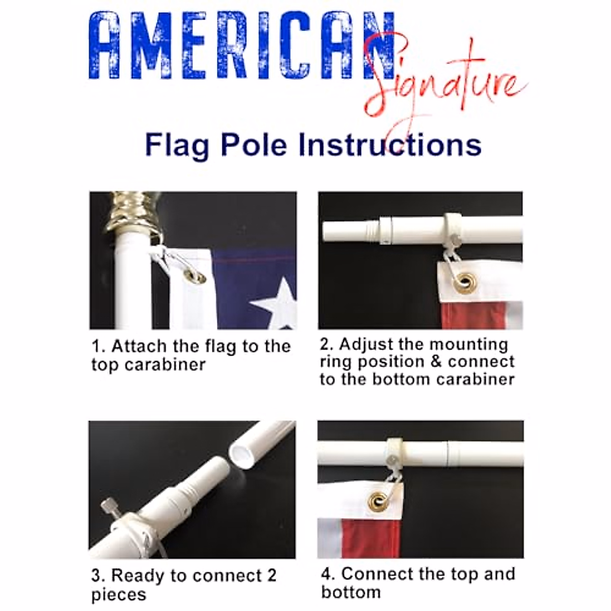 American flag and pole kit set: Includes a 3x5 ft US flag made in USA, 6 ft aluminum tangle free spinning flag pole with carabiners, and flagpole holder wall mount bracket (Black)