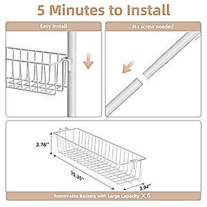 Egepon Over the Door Pantry Organizer Rack, 6-Tier Baskets Pantry Door Organization and Storage, Heavy-Duty Metal Door Shelf Hanging Door Spice Rack for Kitchen Pantry Bathroom,White