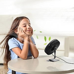 xasla 6'' USB Desk Fan, 4 Speeds Small Desk Fan, Ultra Quiet Electric Plug In, 90° Adjustment, Strong Wind, USB Powered, Portable Desktop Table Fan for Home Office