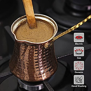 DESTALYA Turkish Coffee Pot, 5.07 fl oz Hammered Copper Coffee Maker with Metal Handle, Stove Top Small Warmer, Cezve (Coffee Pot with Spoon)