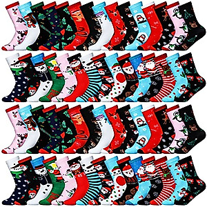 54 Pairs Christmas Socks for Women Men Colorful Soft Fun Holiday Festive Crew Socks Novelty Christmas Gift Bulk, 50 Styles