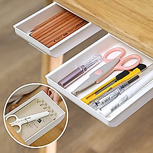 2 Pcs Under Desk Storage Drawers, Undermount Drawer Small Desk Organizer Stick On Desk Drawer Attachment, Hidden Plastic Storage Under Shelf Pull Out Drawers Trays for Office School Home S & L