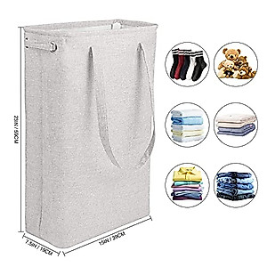 DYD Slim Laundry Basket with Handles Collapsible Linen Hampers for Bedroom Storage Built-in Lining with Detachable Brackets Well-Holding Foldable Laundry Hamper for Toys Clothing Organization