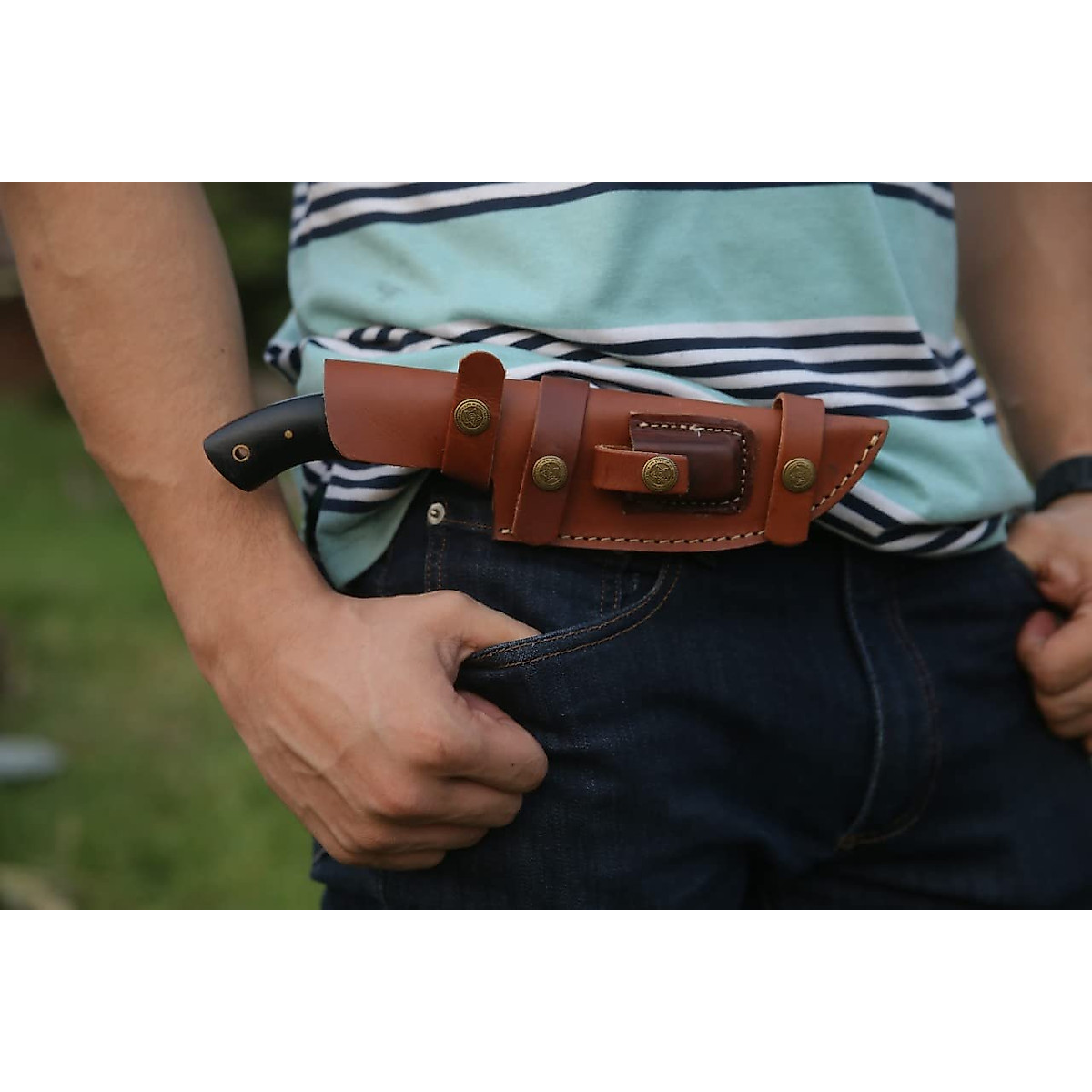 Handmade Tracker Knife Damascus Knife for Hunting Camping - 10 Inch Damascus Steel Hunting Tracker Knife with Horizontal Carry Sheath - Fixed Blade Survival tactical full tang Bushcraft Knife (Black Micarta)