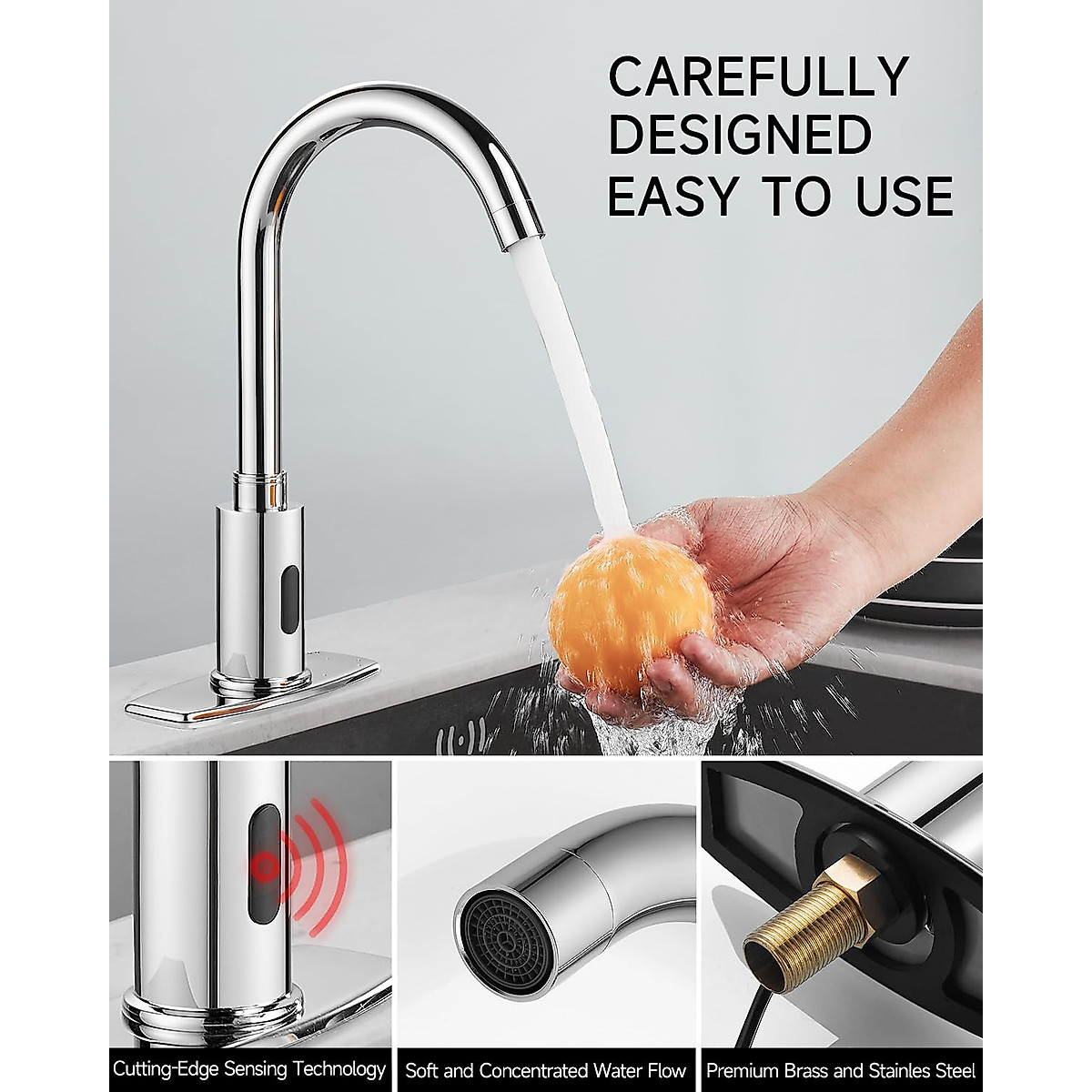 Touchless Bathroom Faucet 3 or 1 Hole, Motion Sensor Sink Faucets Hospital Hands Free Water Faucet with Temperature Mixer, Automatic Faucet Commercial Vanity Faucet Banhao