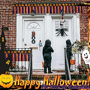 Halloween Parade Floats Foil Fringe, Each 10 ft x 15'' Orange Purple Black Pumpkin Tinsel Streamers Garland Banner Table Skirts for Halloween Trailer Car Graduation Homecoming Party (4 Pack)