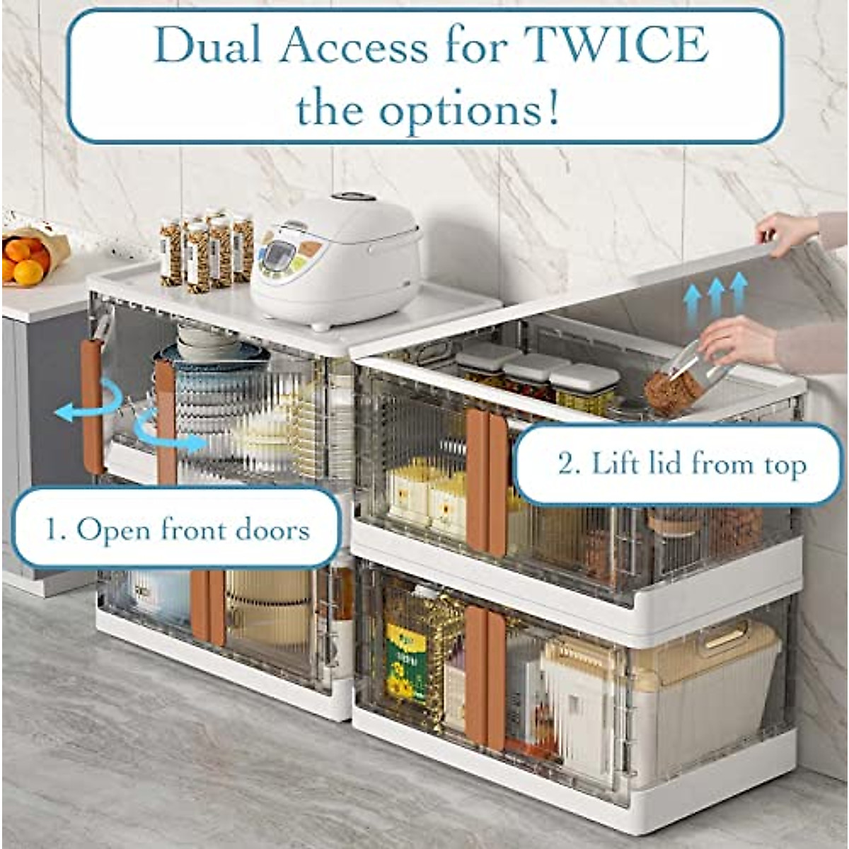 JUST AMAZING DEALS Storage Bins With Lids Stackable Storage Bins with Front Opening Doors and Top Lids for DUAL ACCESS, Collapsible, Closet Office Storage (19.8 gallon / 75 litre)