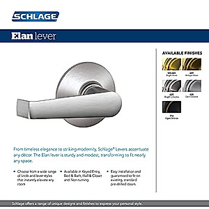 Schlage F10 ELA 626 Elan Door Lever, Hall & Closet Passage Lock, Satin Chrome