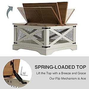 HOKYHOKY Square Coffee Table with Storage, 31.5" Farmhouse Wood Center Table with Hinged Lift Top, Industrial Coffee Table Rustic Rectangle Cocktail Table for Living Room (Distressed White)