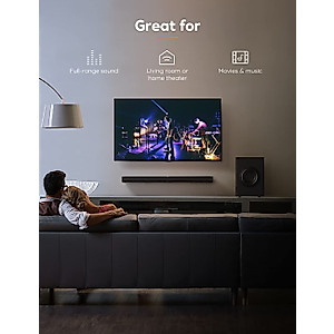 GEOYEAO Sound Bars for TV with Subwoofer, 3D / DSP/Bluetooth/HDMI-ARC Home Speakers, Bass Treble Adjustable, 2 in 1 Sound System Horizontal & Vertical Placement Surround Sound TV Speaker, 2.1 Channel