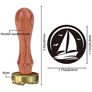 ORIGACH Sailboat Pattern Ice Stamp with Removable Brass Head & Wood Handle Ice Branding Stamp for Drinks Bar DIY Cocktail Martini Whiskey Mojito