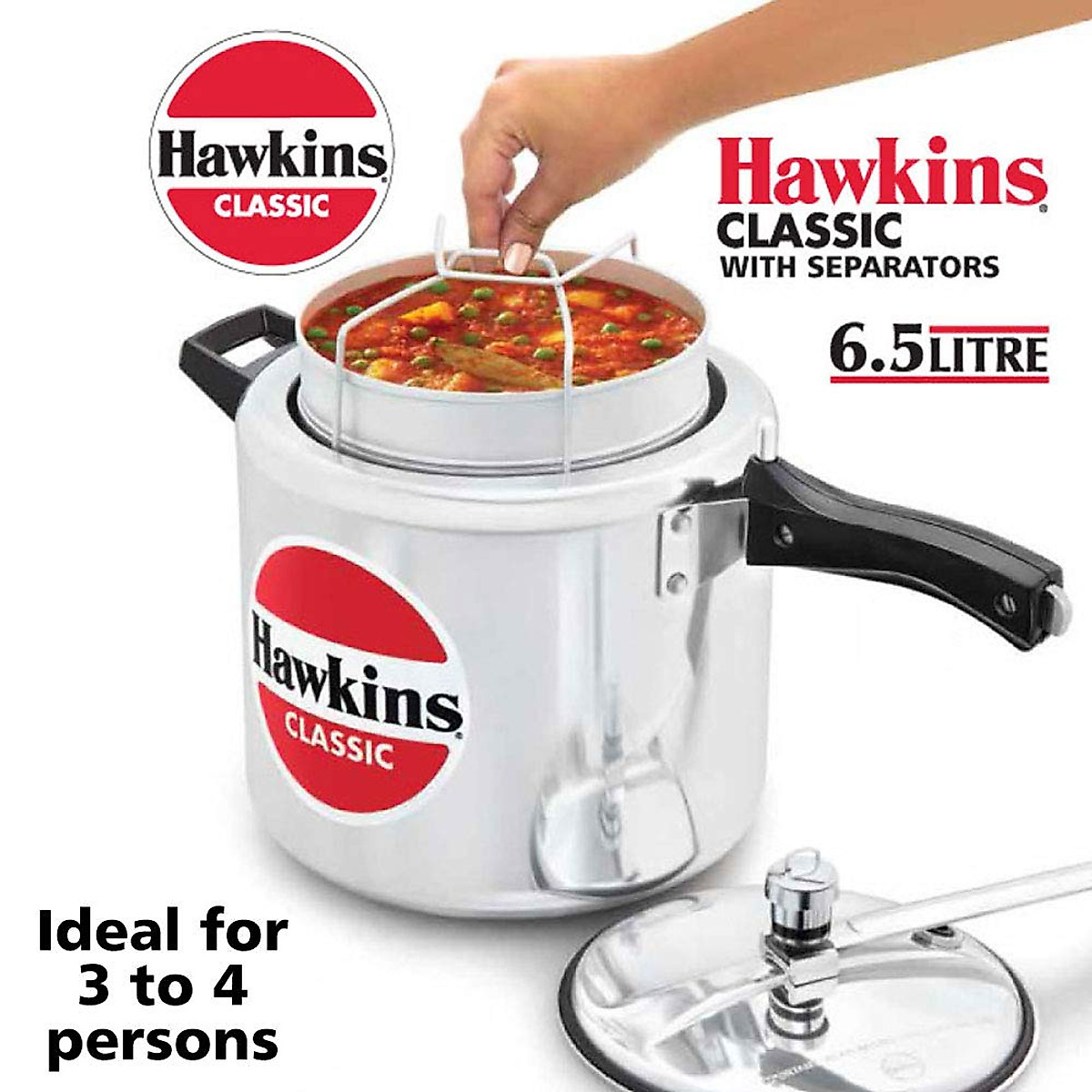Hawkins Pressure cooker, 6.5 L WITH SEPERATOR, Silver