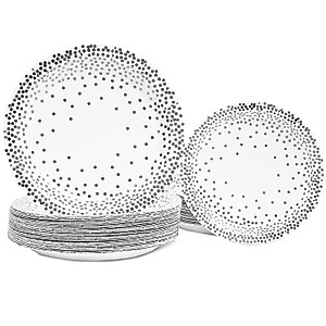 Juvale Serves 50 Silver Party Supplies - 150 Piece Disposable Paper Dinner Plates, Dessert Plates and Cups for Wedding, Birthday Party Table Decorations