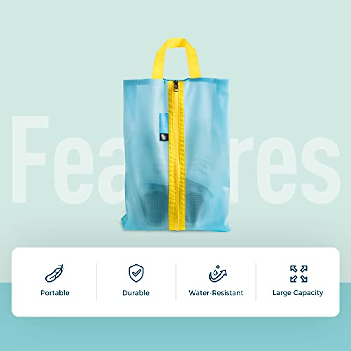 pack all Water Resistant Kids Shoe Bag for Travel, Storage Organizer Shoe Pouch with Zipper, Cute for Girls, Boys,Toddlers（Blue)