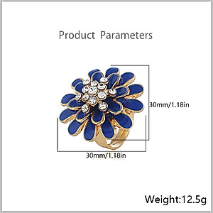 Vintage CZ Daisy Flower Promise Ring for Women Gold Plated Cubic Zirconia Enamel Leaf Cluster Expandable Adjustable Exaggerated Open Band Finger Rings Comfort Fit Party Wedding Jewelry Gift