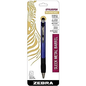 Zebra StylusPen Retractable Ballpoint Pen, Medium Point, 1.0mm, Black Ink, Midnight Blue Barrel, 1-Count