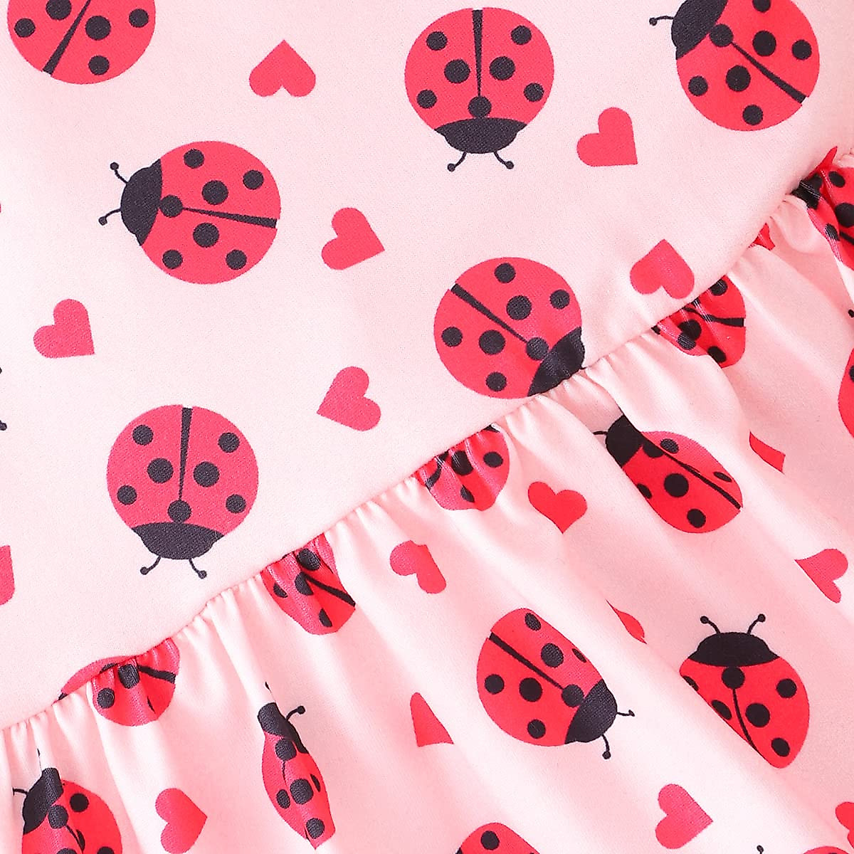 Girls Ladybug Dress Short Sleeve Ruffle Sundresses Kids Summer Outfits Animal Print Clothes Toddler Pink Swing Dresses 2-3 Years Old