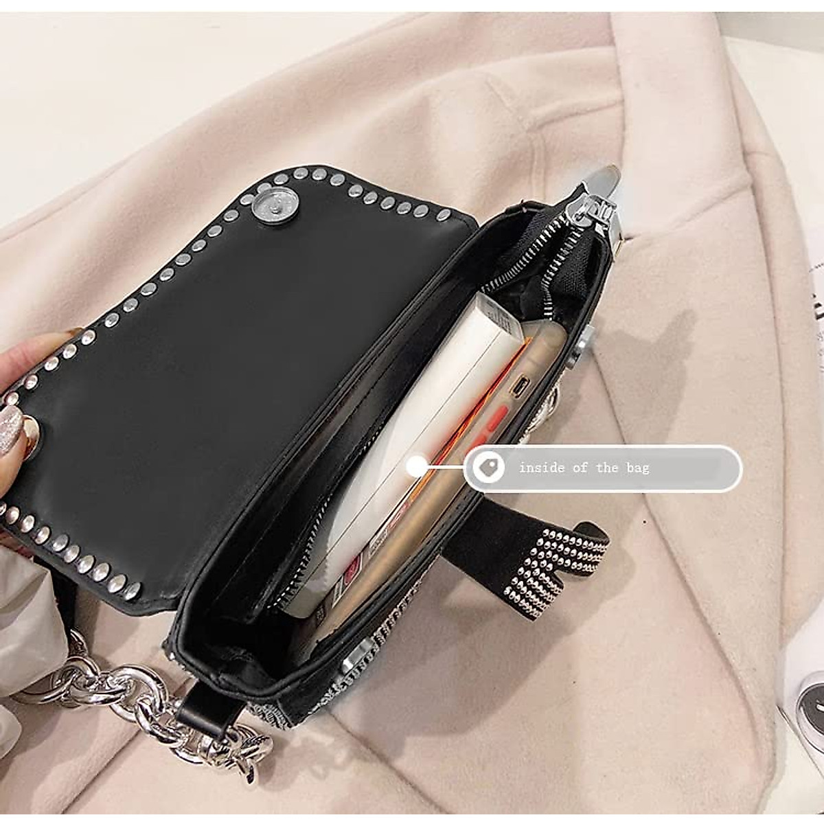 PURFANREE Women Studded Saddle Shoulder Bag Shining Rhinestone Clutch Purse Underarm Handbag Satchel Rivet Crossbody Bag