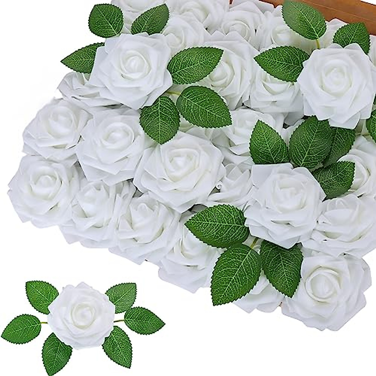G-Lanthy Artificial Flowers, White Roses 30 Pcs Real Looking Fake Roses Artificial Foam Roses Decoration DIY for Wedding,Arrangements Party Home Decorations