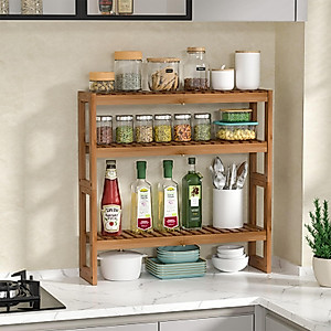 Domax Bathroom Shelves Over The Toilet Storage Shelf - 3 Tier Wall Mount Bamboo Bathroom Shelf Organizer Multifunctional Adjustable Layer Free Standing Utility Shelves for Bathroom Living Room Kitchen