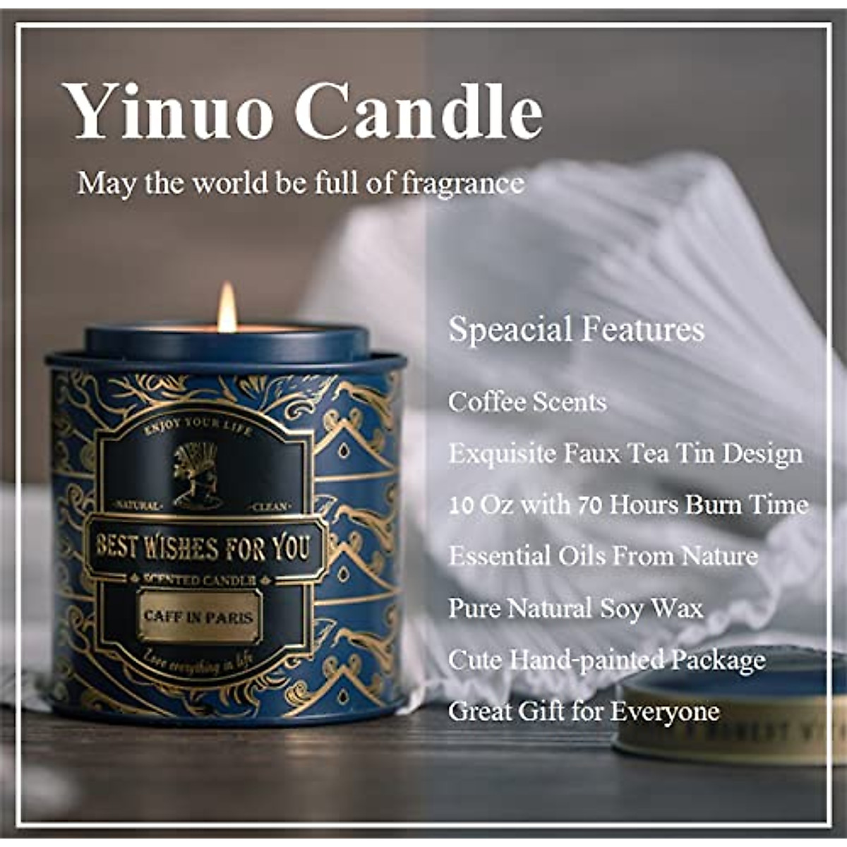 Coffee Scented Candles for Home Scented 10 Oz Large Size Jar Candle, 70 Hours Long Lasting, 100% Natural Soy Candle Aromatherapy, Strongly Coffee Scent, Luxury Candle Gifts for Women with Gift Box