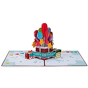 Paper Love Happy Birthday Balloons Pop Up Card, Handmade 3D Popup Cards, For Adults and Kids - 5" x 7" Cover - Includes Envelope and Note Tag