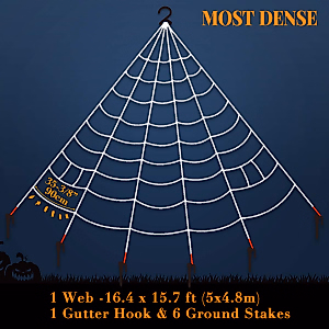 Pawliss Giant Spider Halloween Decorations, 16 Ft Giant Spider Web with 2 Pack 30 inches Spiders Set, Halloween Decorations Outdoor for Patio Lawn Yard Decor