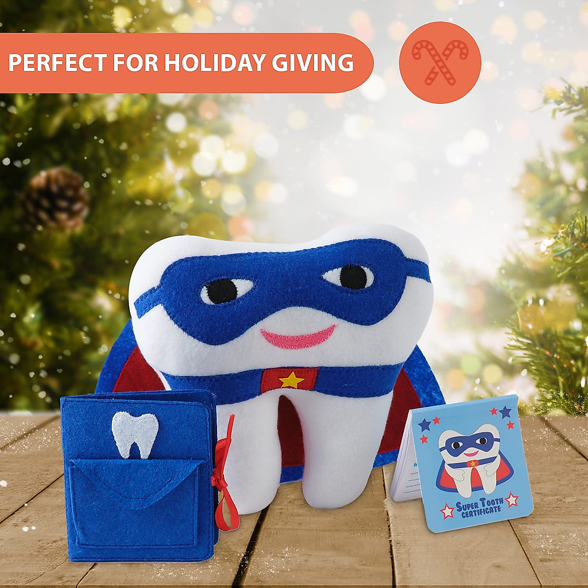 Tickle & Main 3-Piece Superhero Tooth Fairy Pillow for Boys & Girls - Tooth Fairy Kit with Pocket, Notepad & Photo Keepsake Pouch - Ages 5-10 - Toothfairy Pillow for Boys - Toothfairy Pouch