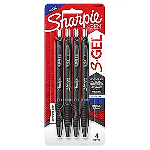 SHARPIE S-Gel, Gel Pens, Medium Point (0.7mm), Blue Ink Gel Pen, 4 Count