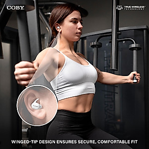 Coby TruFit Lightweight True Wireless Earbuds with Charging Case - Bluetooth 5.3 Music Controls, Call Functions, 16 Hour Battery Life for iPhone 13/12 / 11 / SE/X / 8/7 and Android (White)
