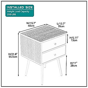 Majnesvon Nightstand End Side Table Nightstand with Storage Shelf Drawer and Shelf,21.50 inriches Wood Nightstand with 2-Drawers, Solid Wood Legs for Bedroom Furniture,(Dark Gray)