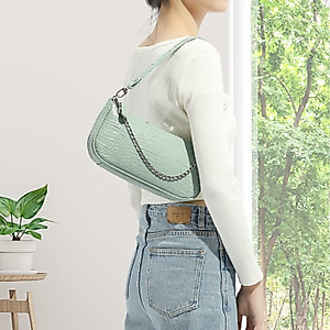 Loiral Shoulder Bags for Women, Retro Classic Tote HandBag Crocodile Pattern Clutch Purse with Zipper Closure, Light Green